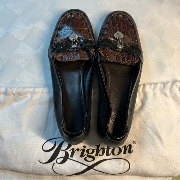 Brighton | Shoes | Brighton Black And Brown Leather Slip On Flat Shoes ...